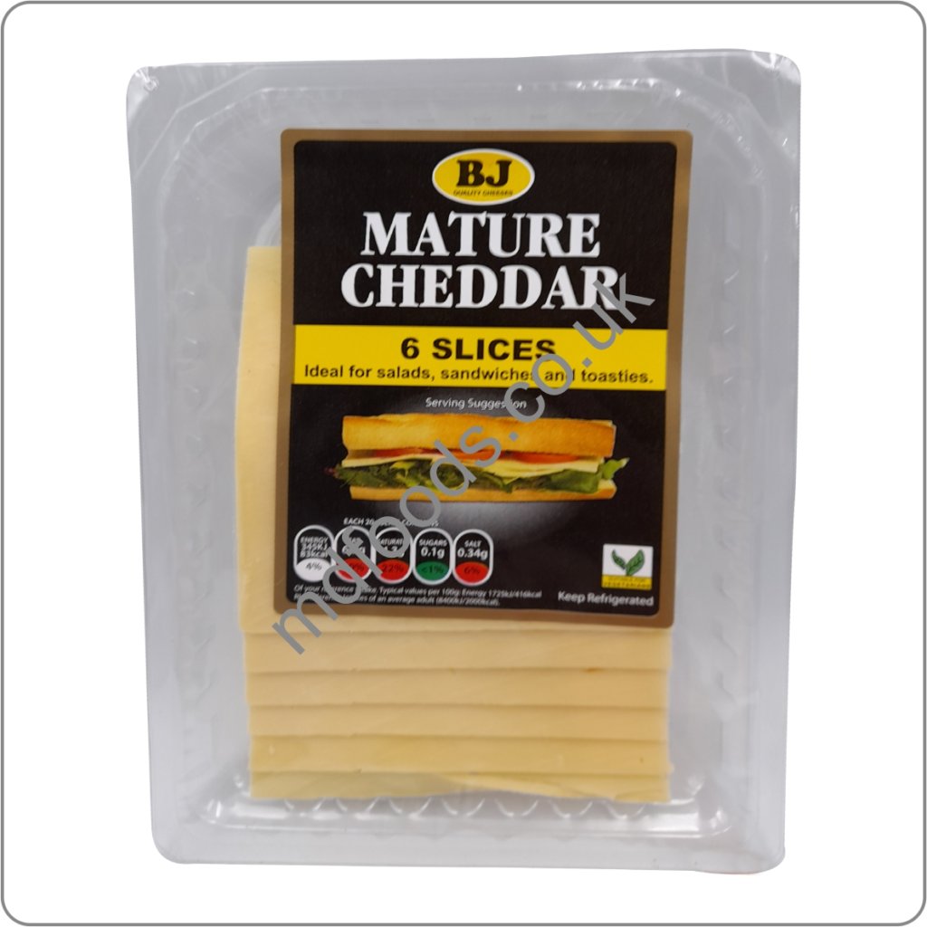 BJ MATURE 6 PRE SLICED CHEDDAR CHEESE SLICES 145g - MD Foods Online